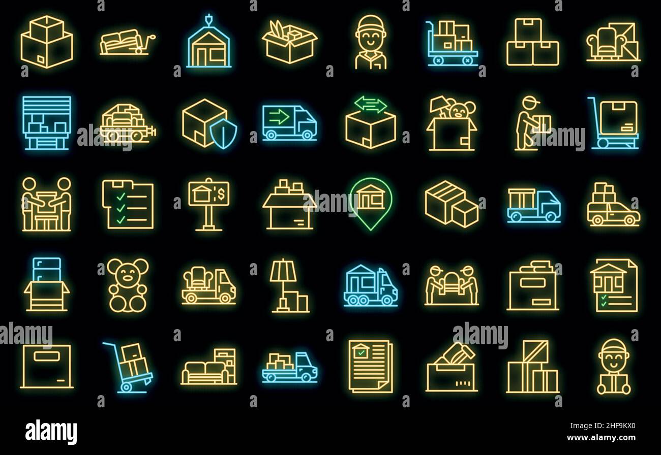 Moving house services icons set outline vector. Storehouse box. Cargo ...