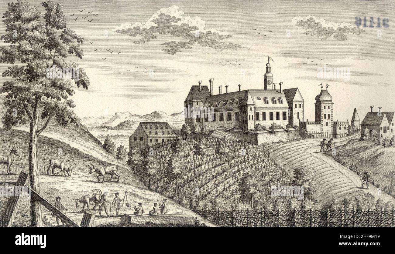 Schloss Fünfkirchen um 1700, Johann Martin Engelbrecht Stock Photo - Alamy
