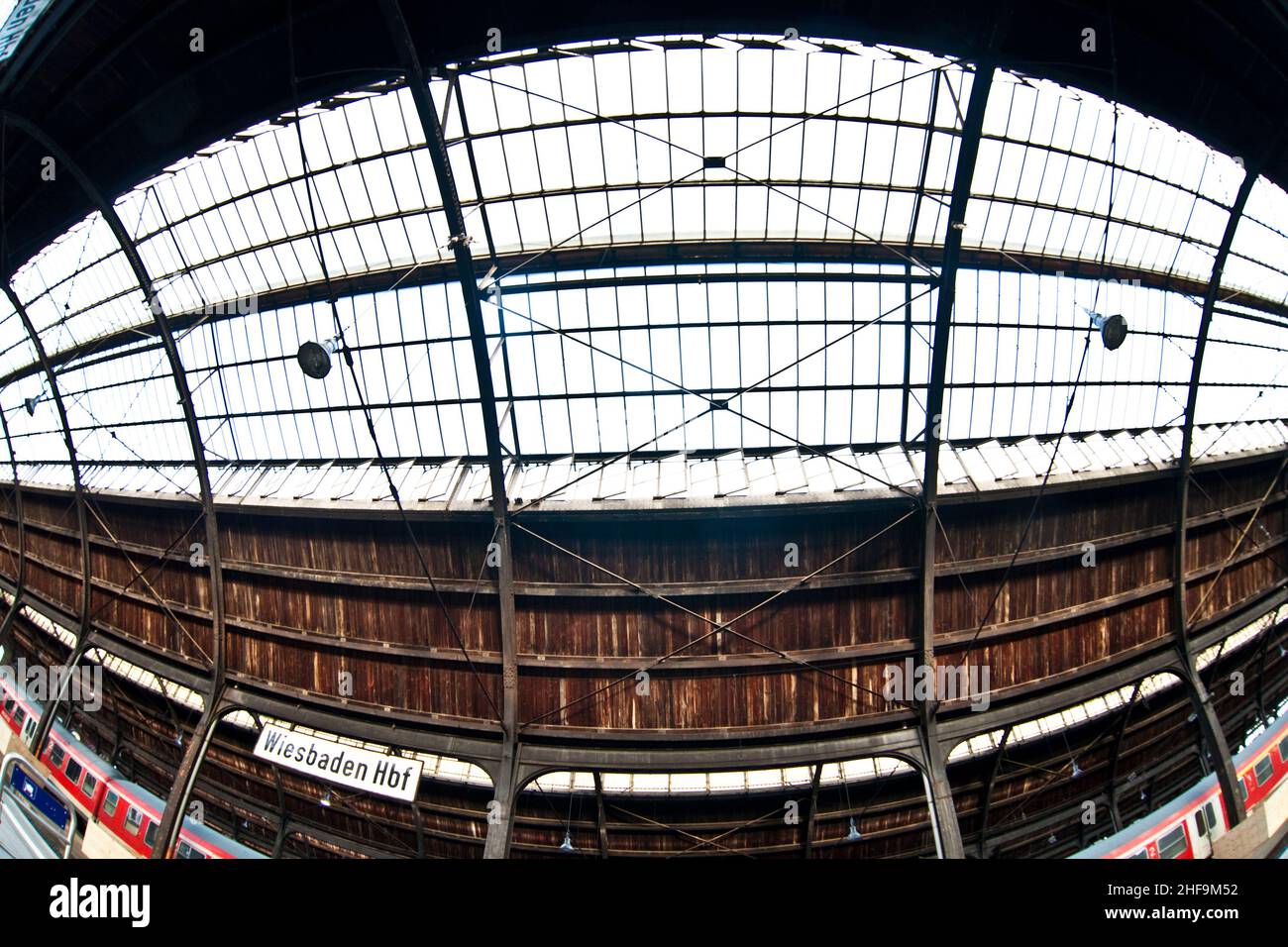 trainstation in Wiesbaden, glass of roof gives a beautiful harmonic ...
