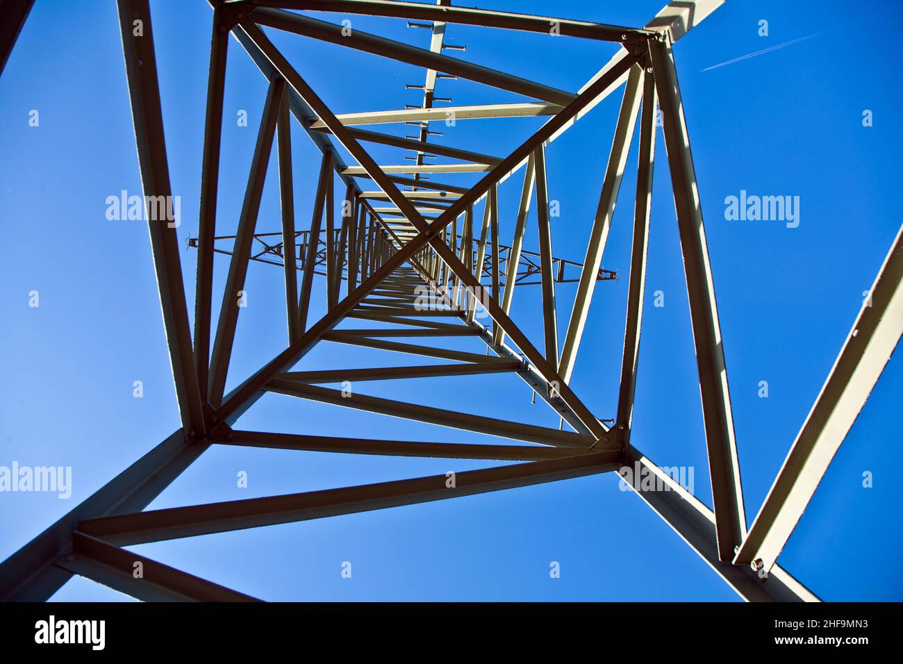 inside the electricity tower for energy with view to top Stock Photo ...