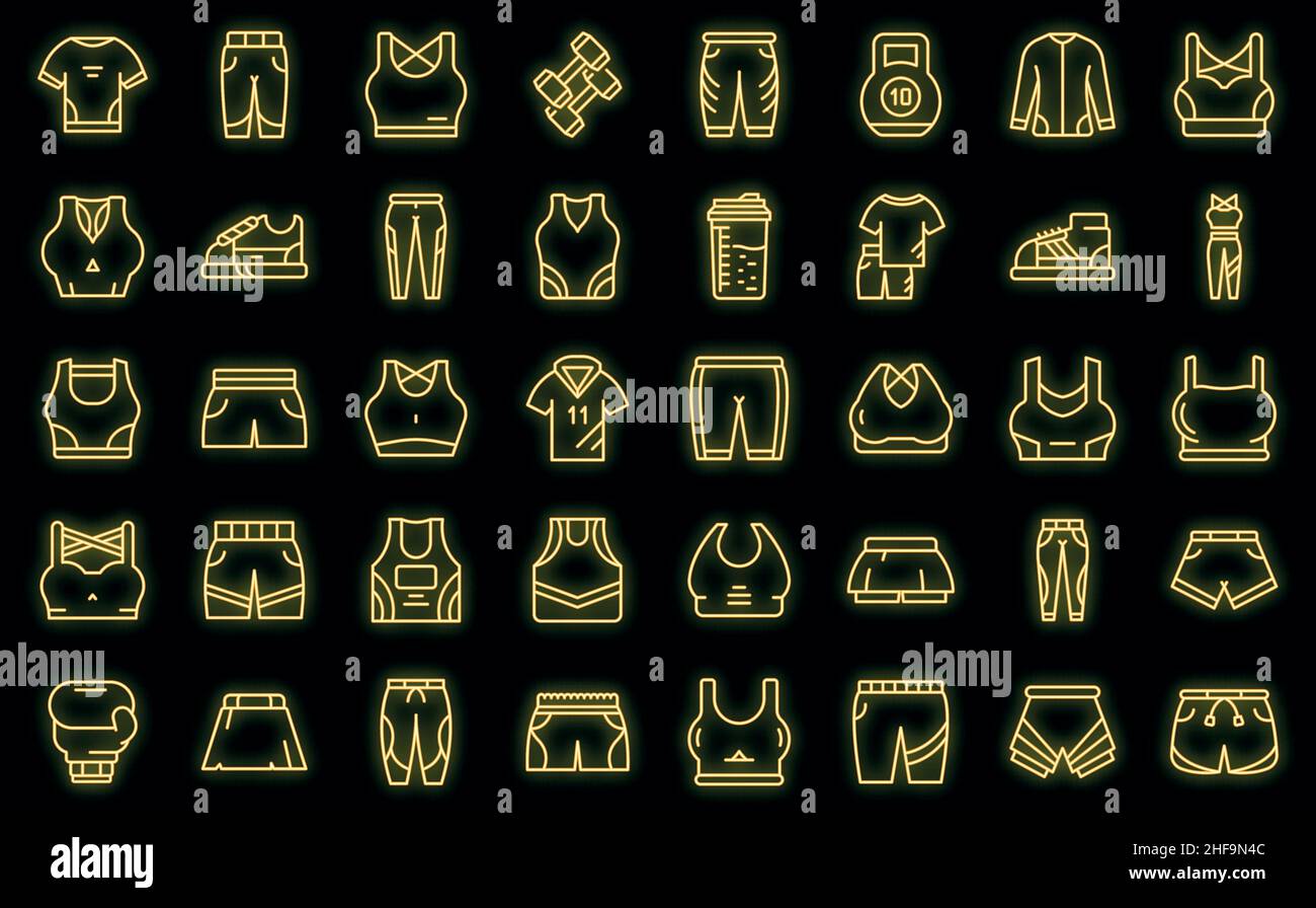 Workout fashion icons set outline vector. Athlete body. Clothes wear ...