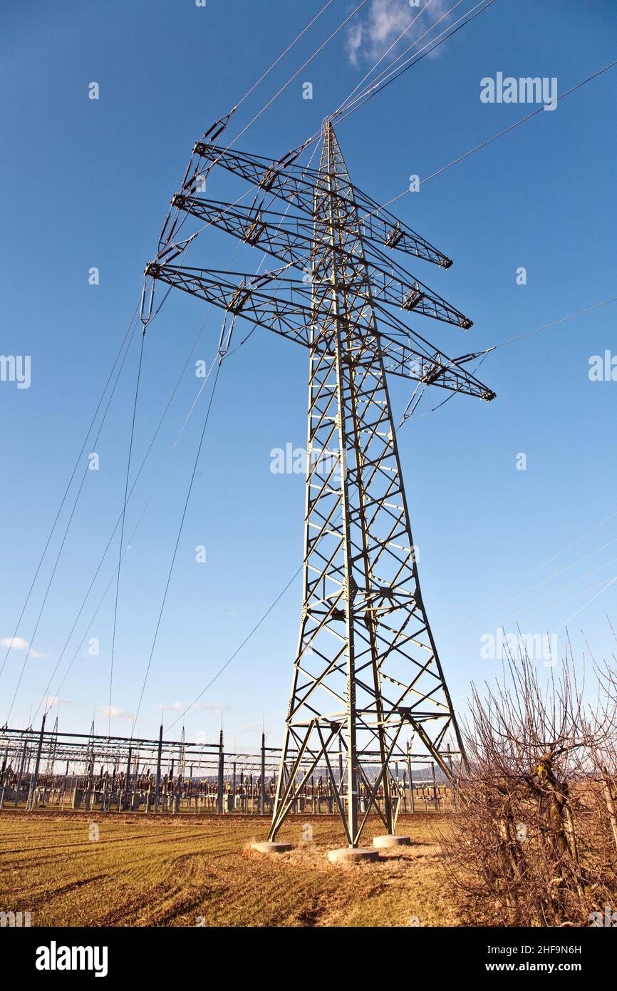 electricity tower for energy in beautiful landscape Stock Photo - Alamy