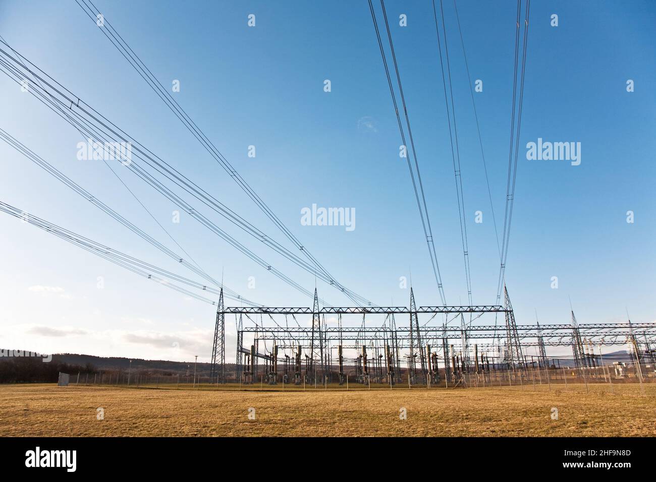 electricity tower for energy in beautiful landscape Stock Photo - Alamy