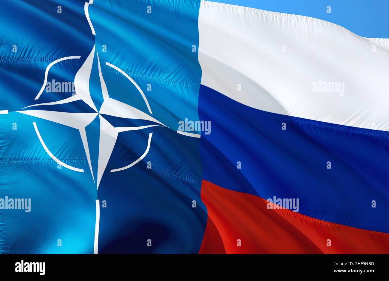 NATO and Russia flag. National 3d NATO flag waving, 3d rendering. Sign ...