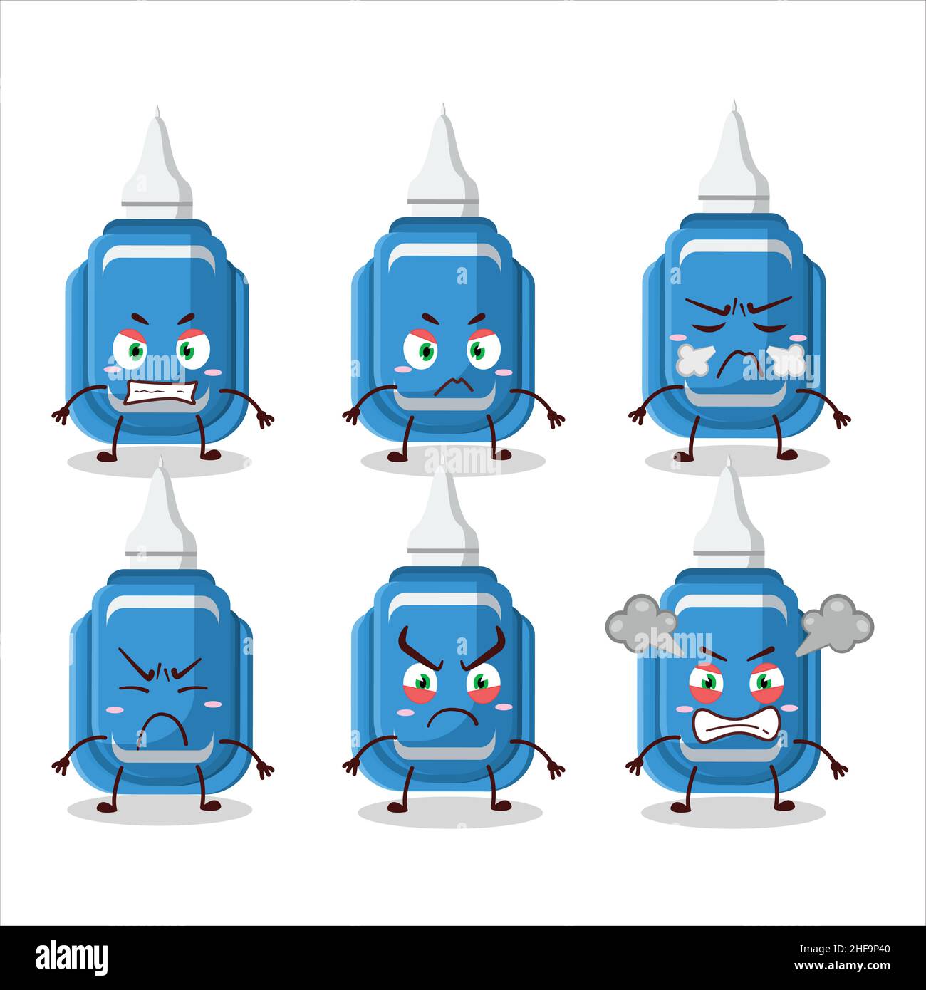 Blue correction pen cartoon character with various angry expressions ...