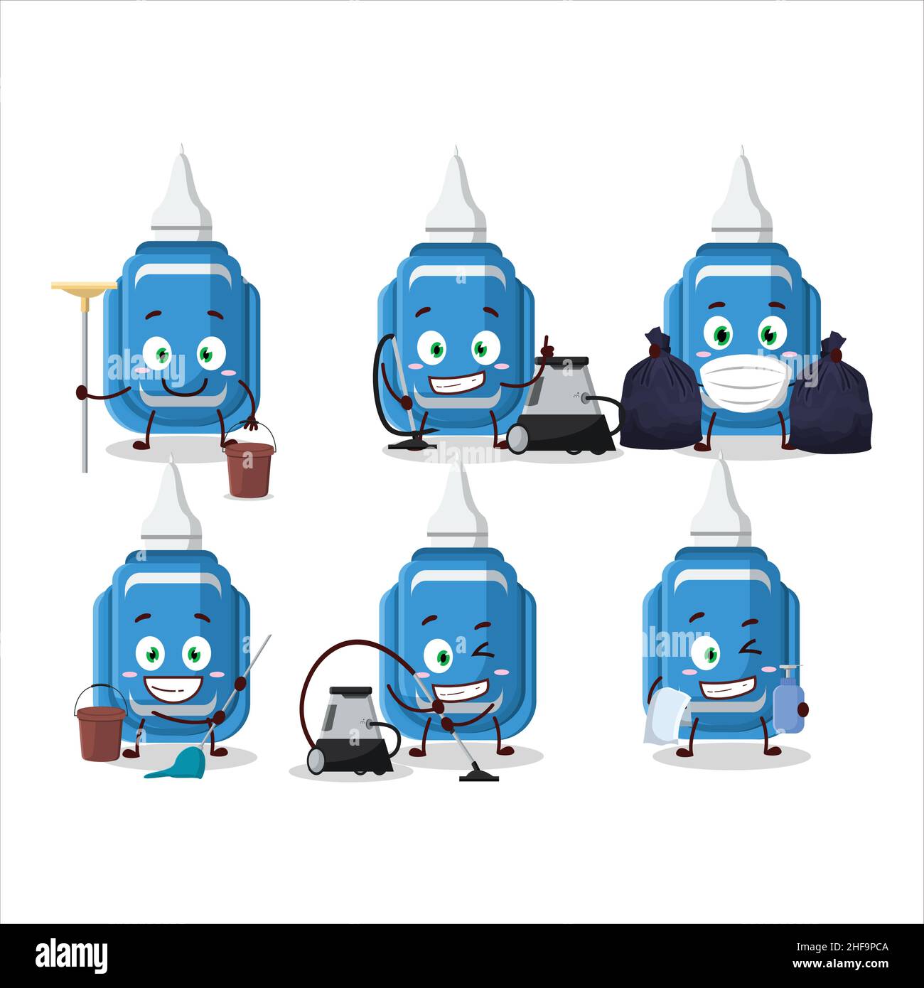 Cleaning service blue correction pen cute cartoon character using mop ...