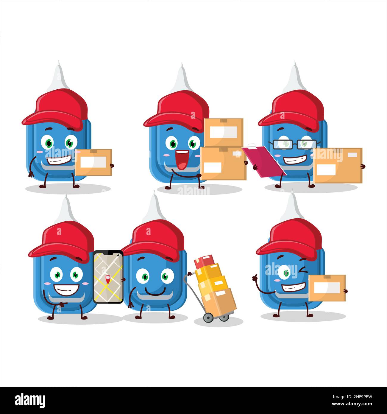 Cartoon character design of blue correction pen working as a courier ...