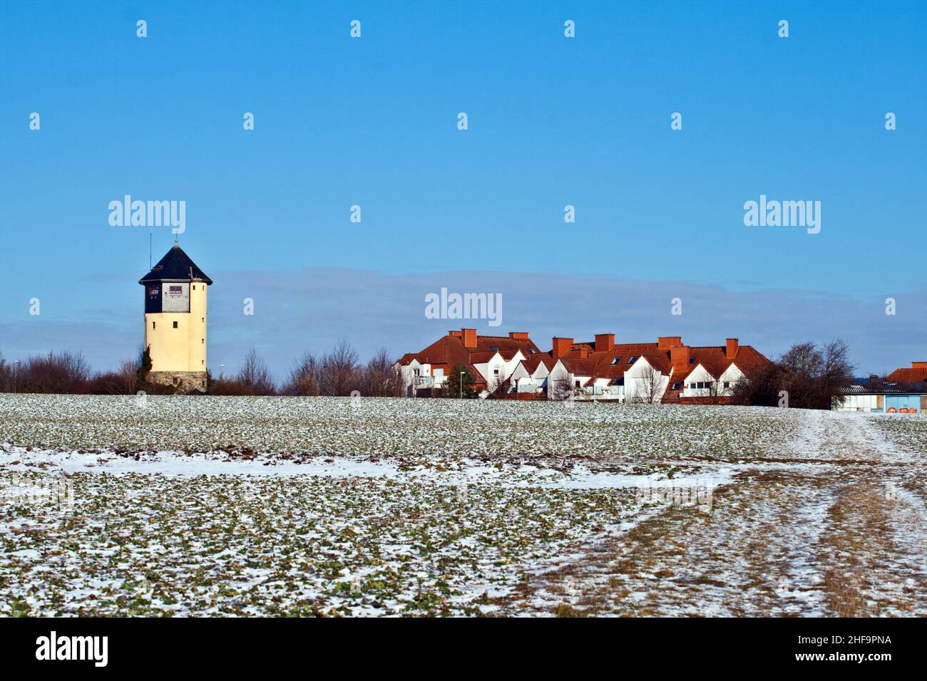 water tower in beautiful landscape with blue sky Stock Photo - Alamy