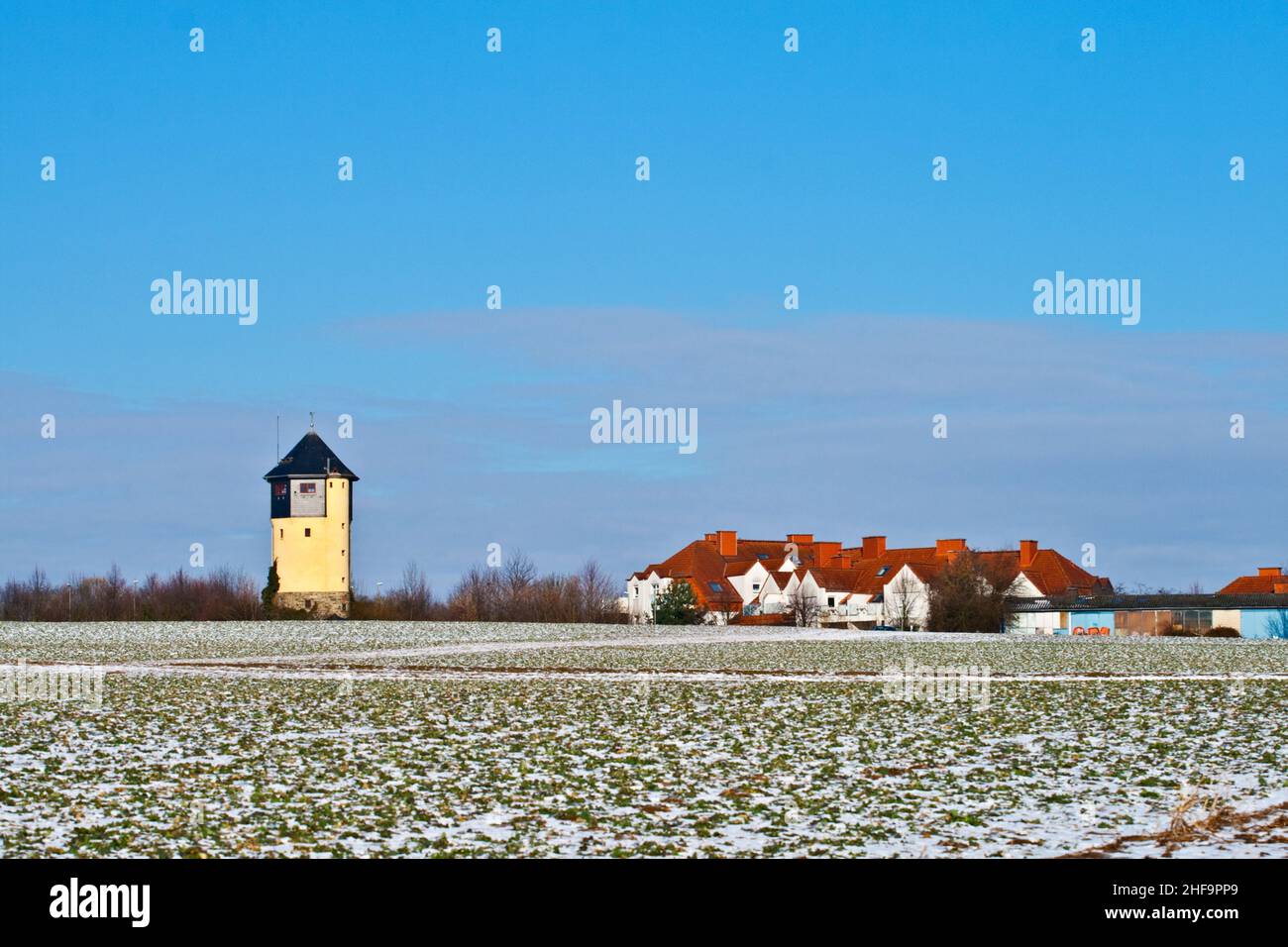 water tower in beautiful landscape with blue sky Stock Photo - Alamy