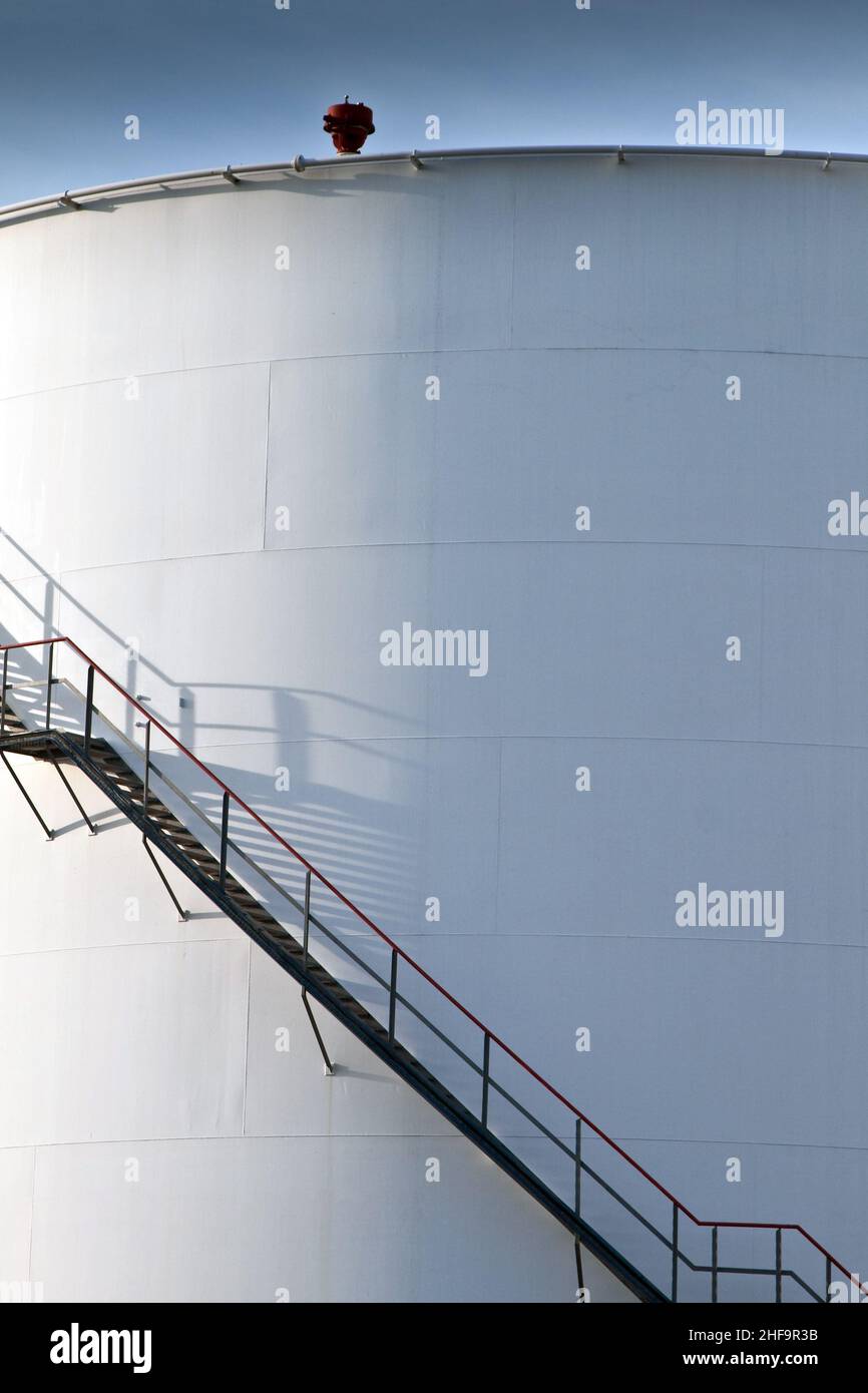 industrial stair at white tank in tank farm Stock Photo - Alamy