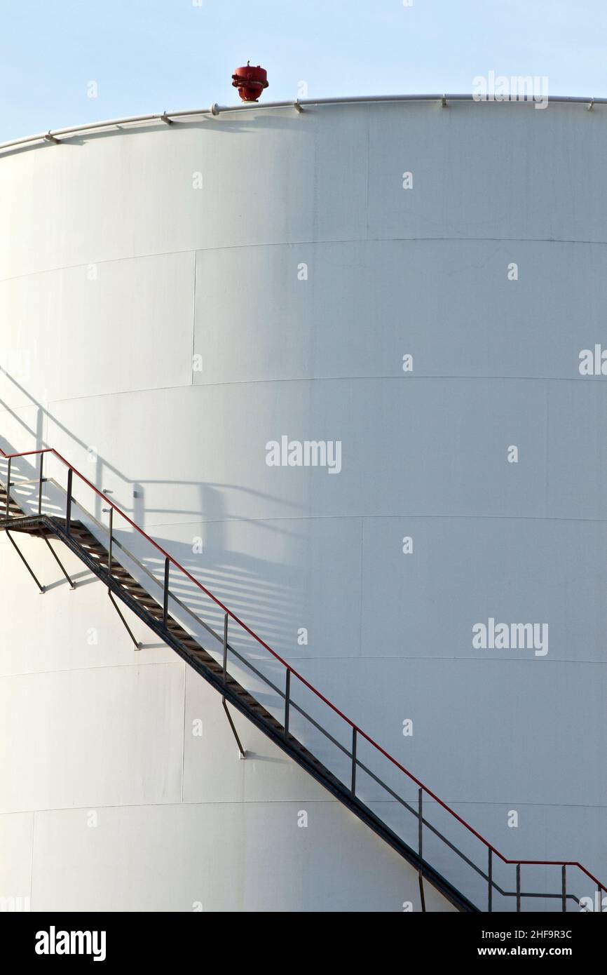 industrial stair at white tank in tank farm Stock Photo - Alamy