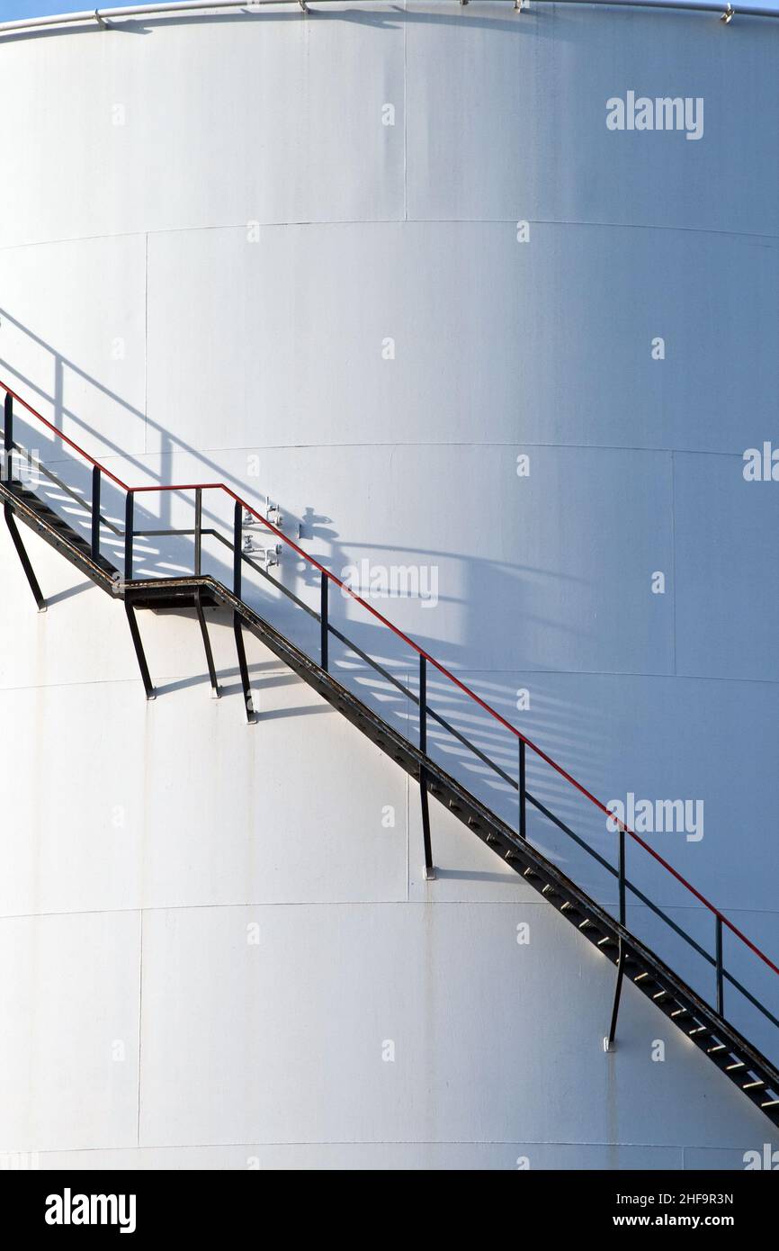 industrial stair at white tank in tank farm Stock Photo - Alamy