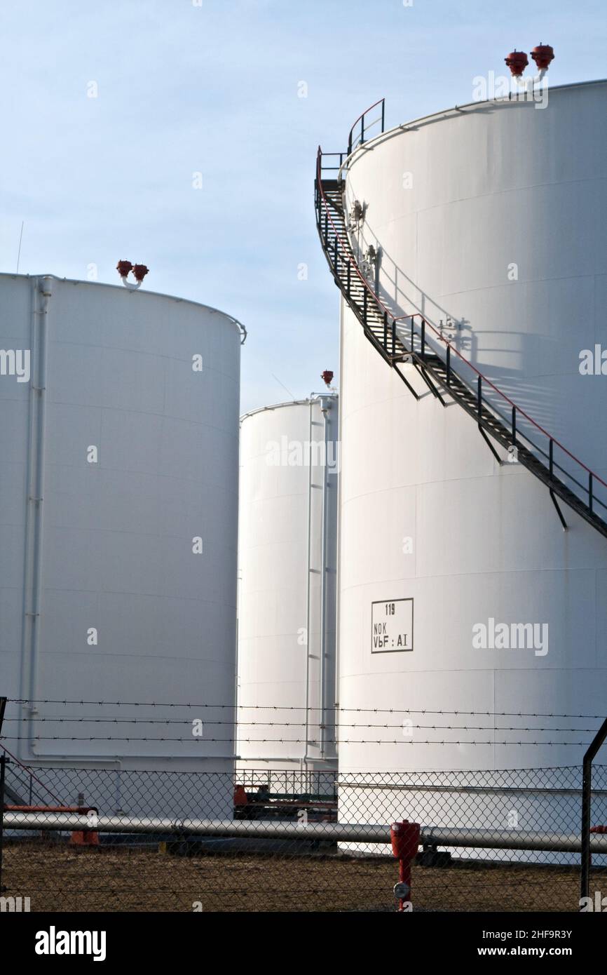 industrial stair at white tank in tank farm Stock Photo - Alamy