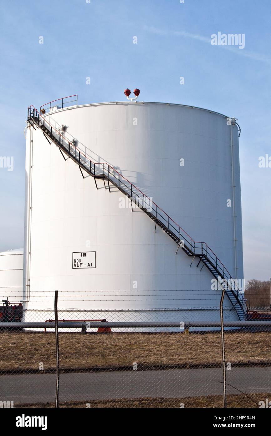 industrial stair at white tank in tank farm Stock Photo - Alamy