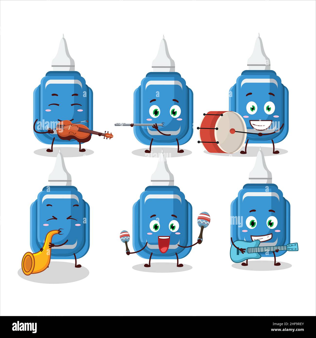 Cartoon character of blue correction pen playing some musical ...