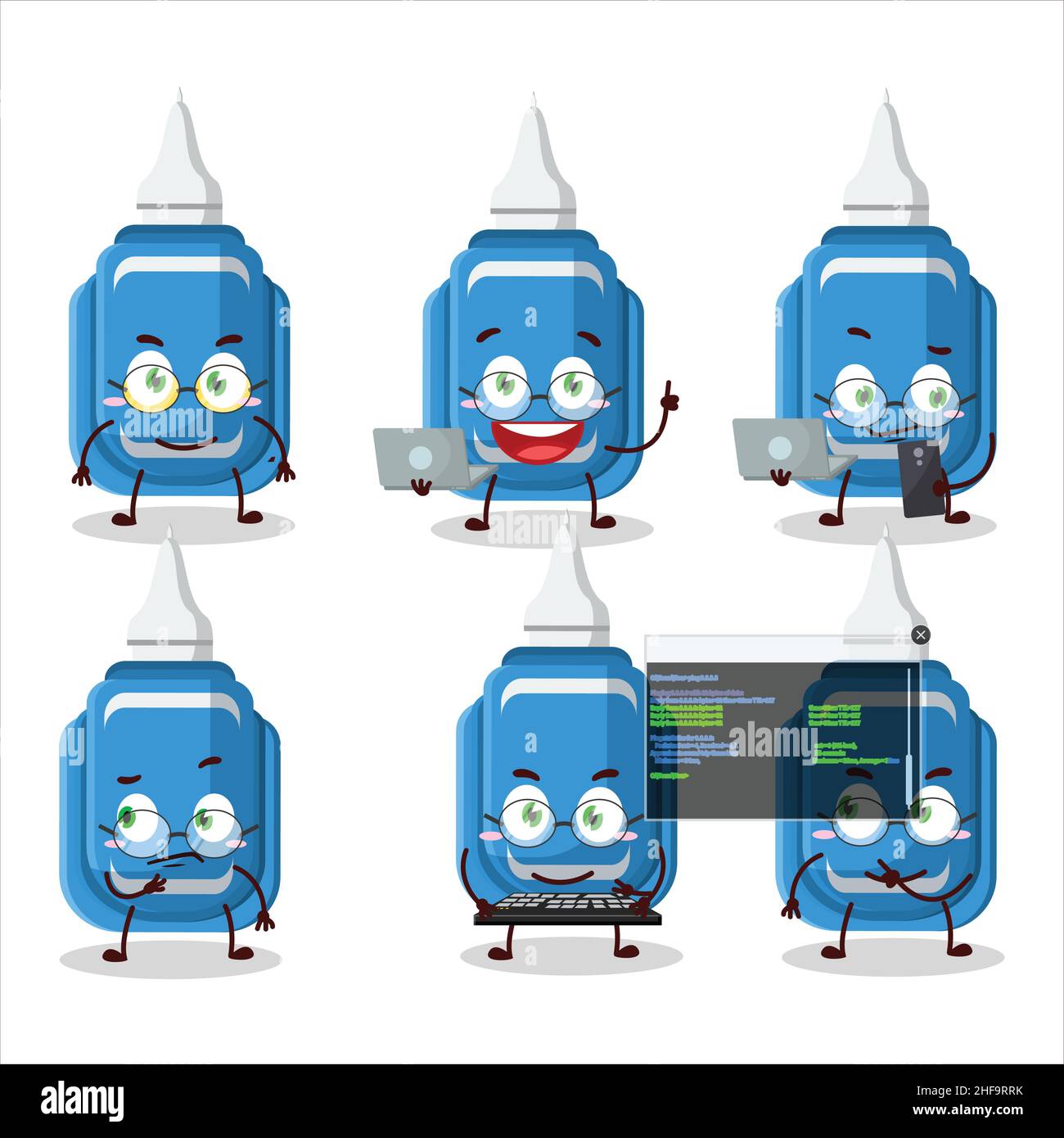 Blue correction pen Programmer cute cartoon character with. Vector ...