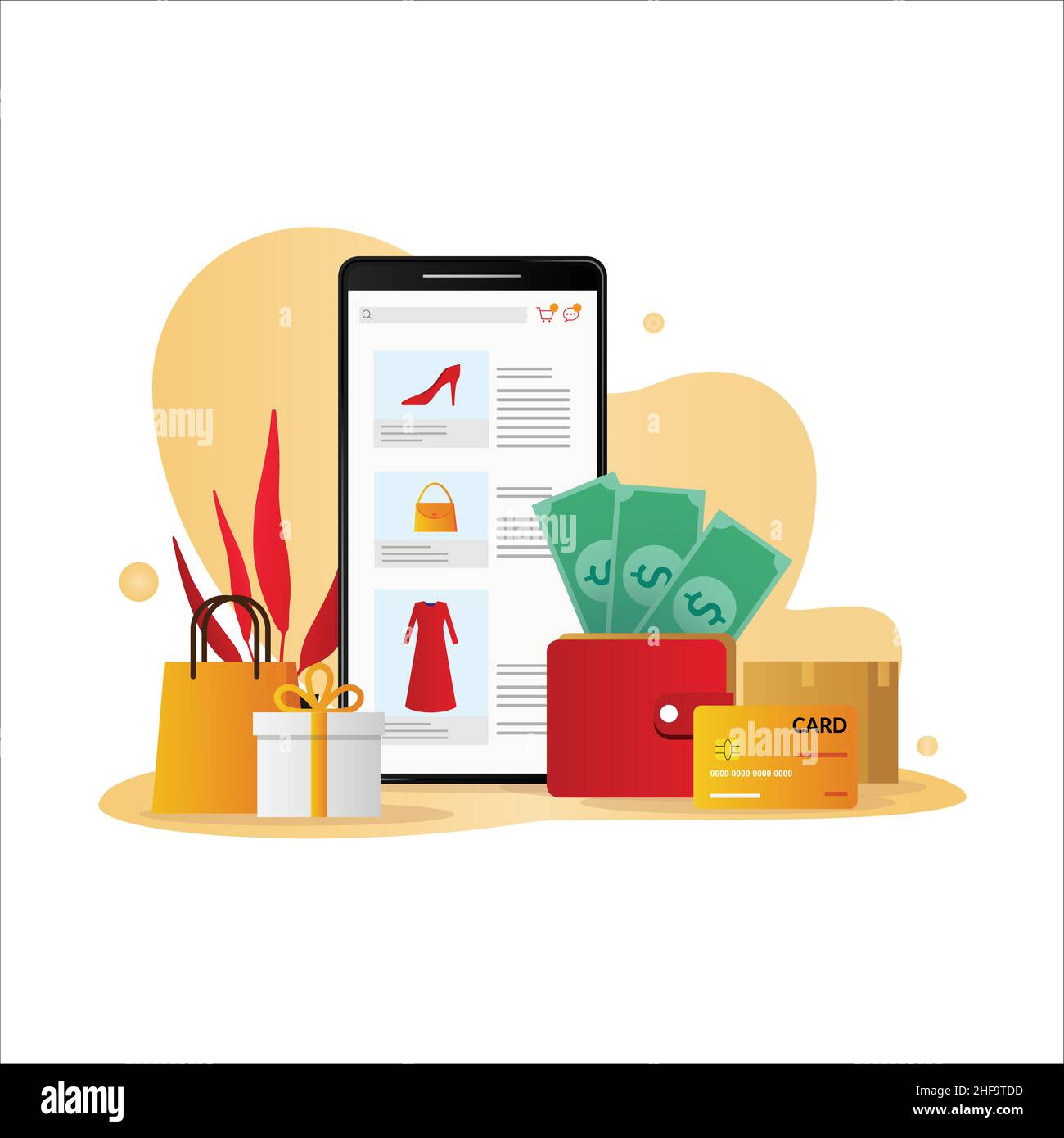 Mobile commerce vector concept, shopping application on smartphone, e ...