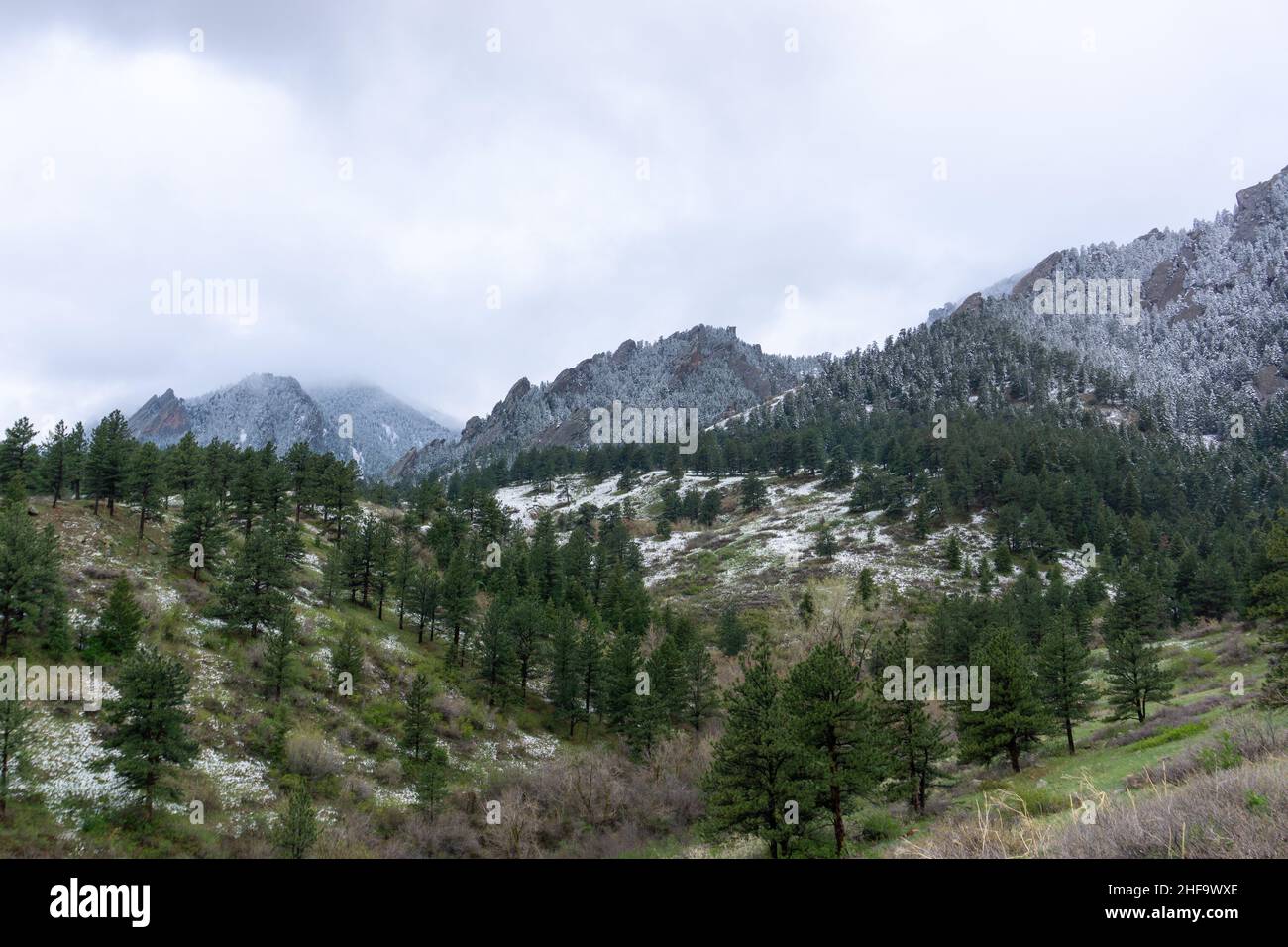 Mountain peaks in Boulder, Colorado cloudy day Stock Photo - Alamy