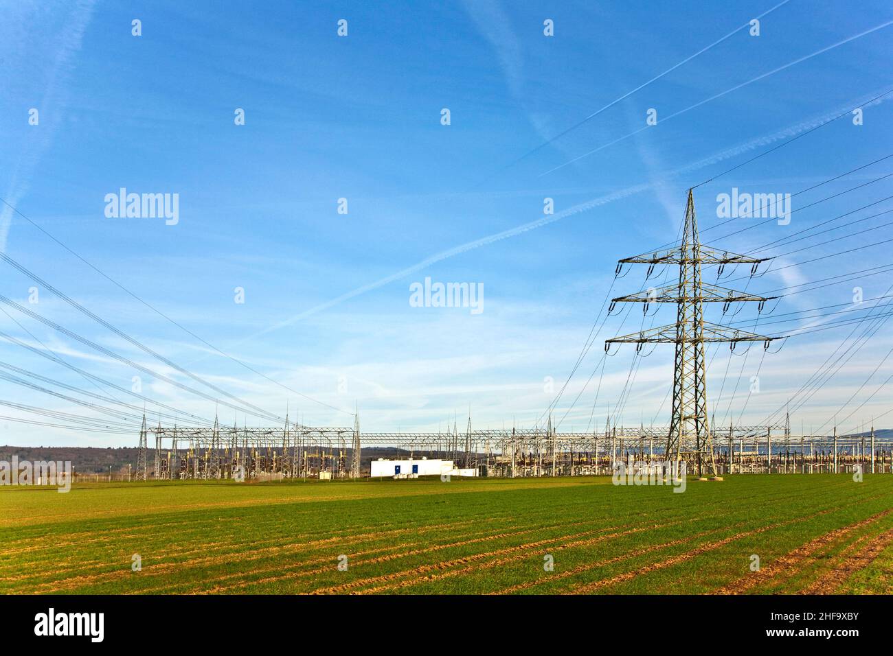 electrical tower in beautiful landscape with sky Stock Photo - Alamy