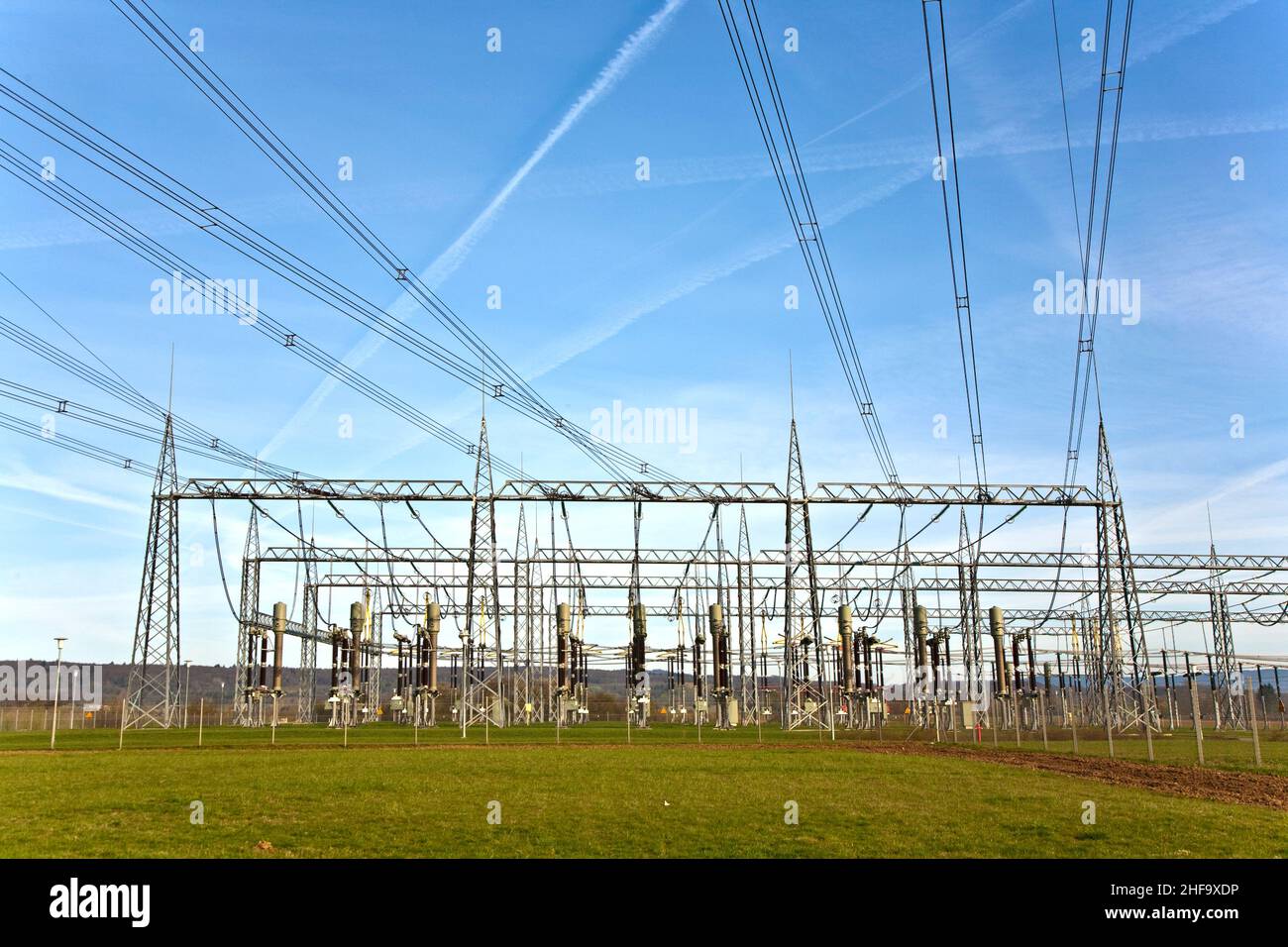 electrical power station in beautiful landscape with sky Stock Photo ...