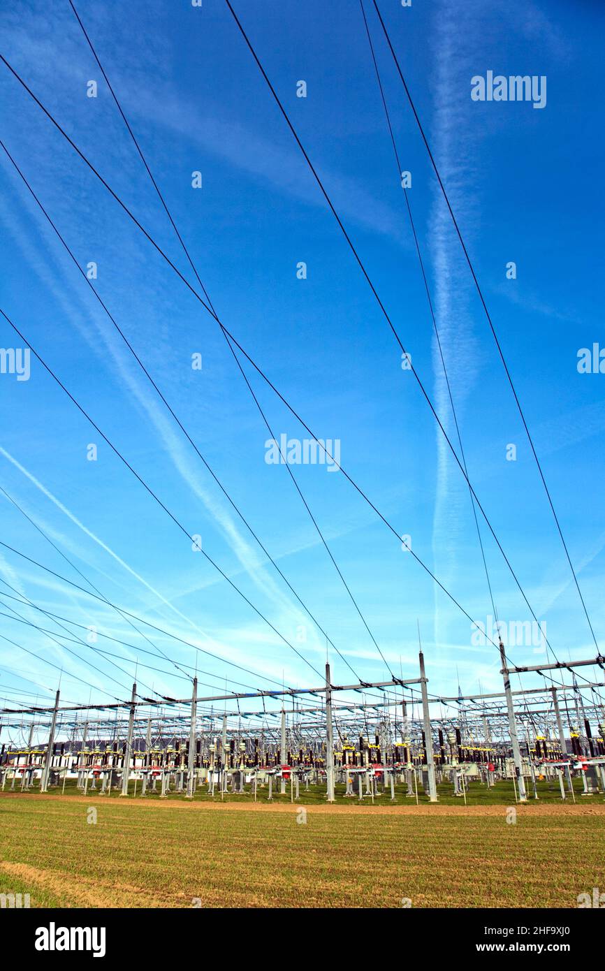 electrical power station in beautiful landscape with sky Stock Photo ...
