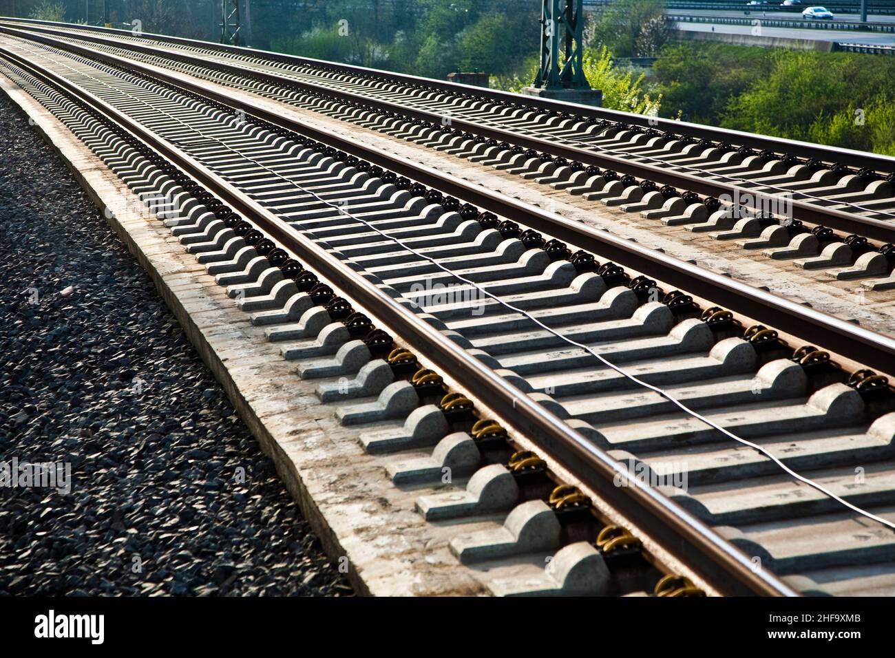 iron Railroad track in sunlight Stock Photo - Alamy