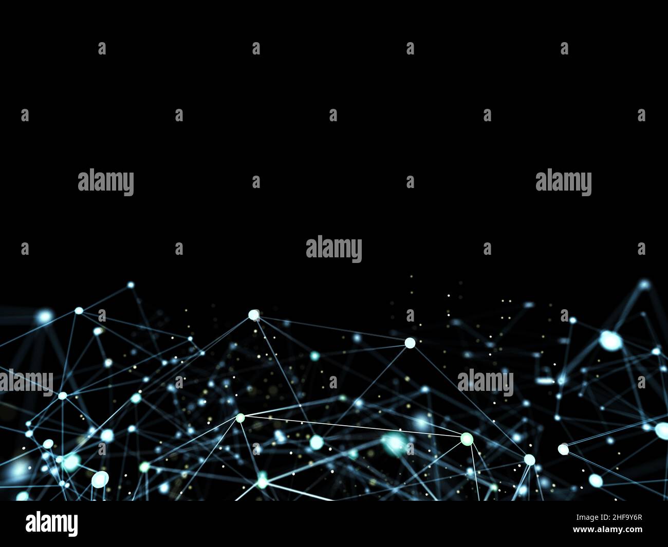 Connection lines with nodes or connection structure with space on black ...
