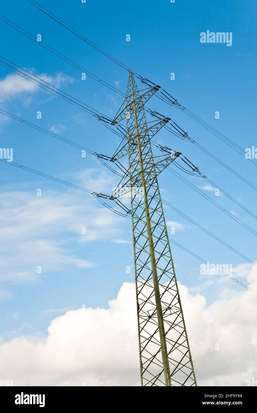 power pole with blue sky background and white clouds Stock Photo - Alamy