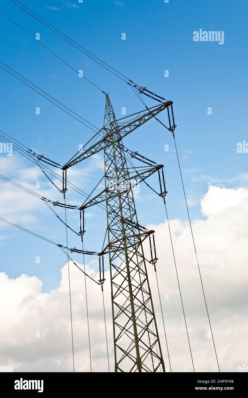 power pole with blue sky background and white clouds Stock Photo - Alamy