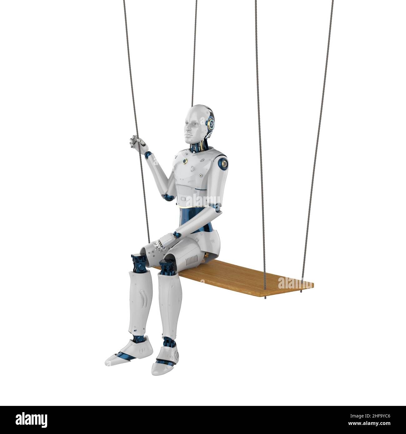 3d rendering ai robot on swing isolated on white Stock Photo - Alamy