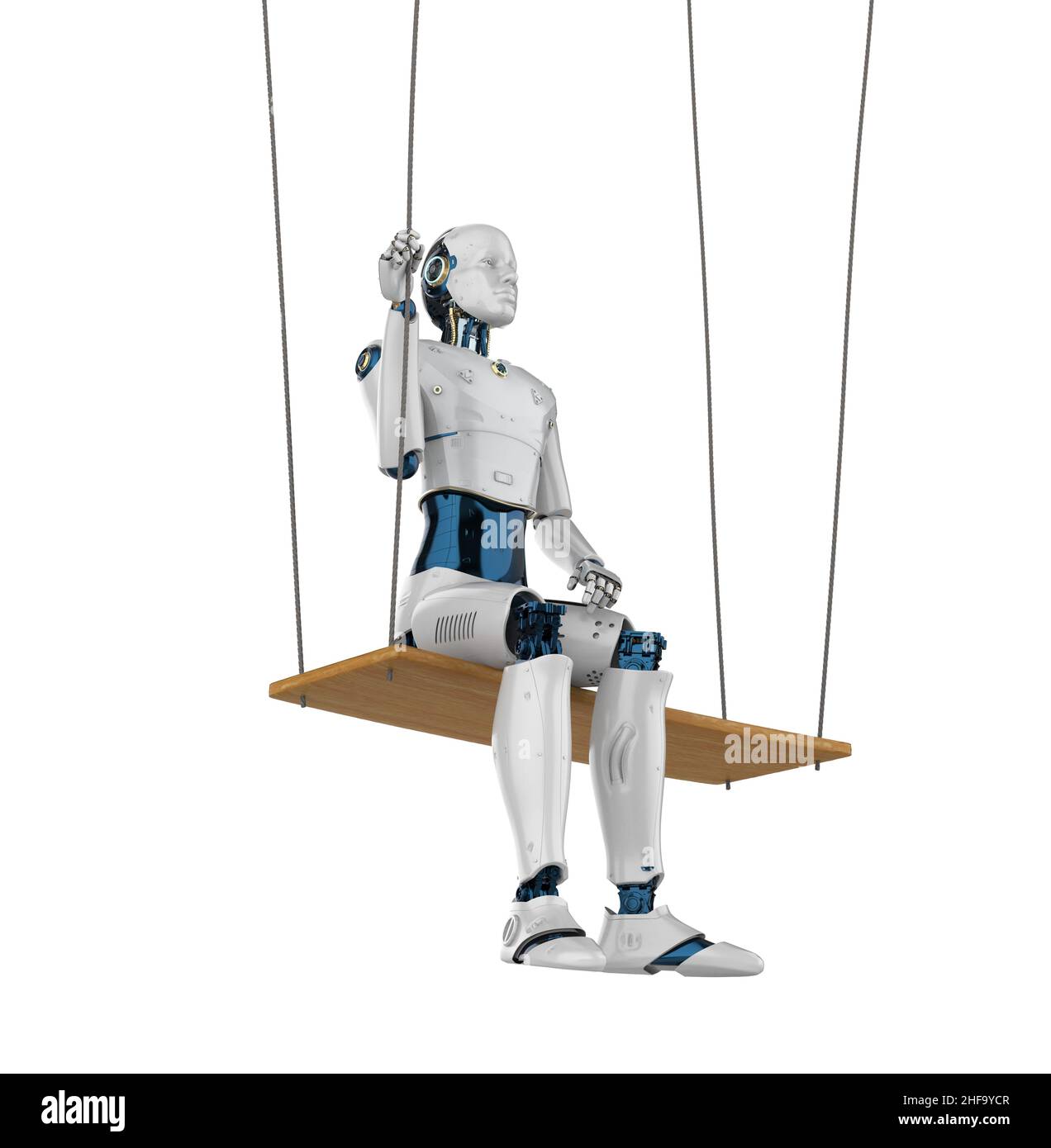 3d rendering ai robot on swing isolated on white Stock Photo - Alamy