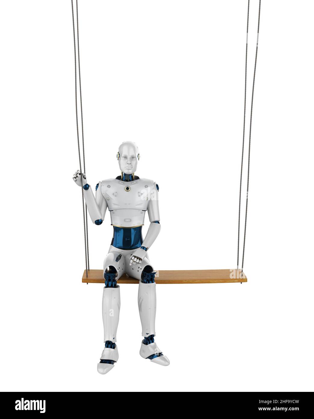 3d rendering ai robot on swing isolated on white Stock Photo - Alamy