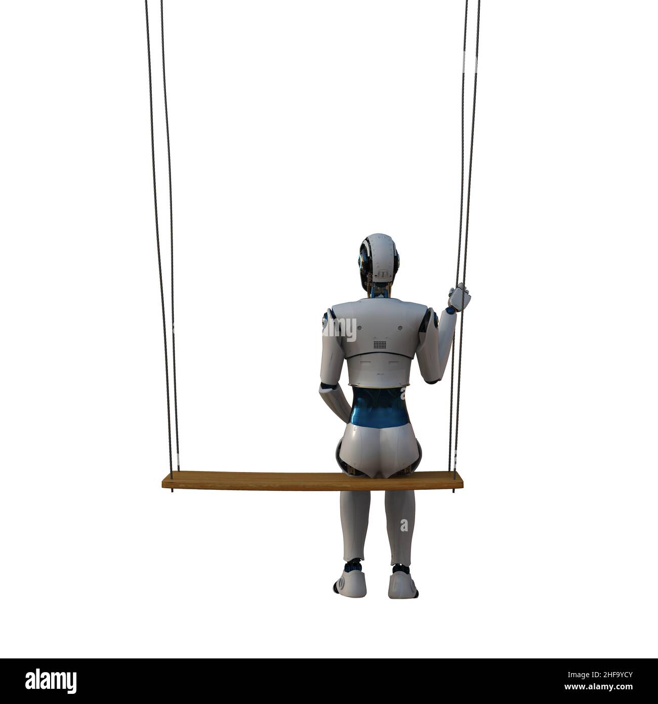 3d rendering ai robot on swing isolated on white Stock Photo - Alamy
