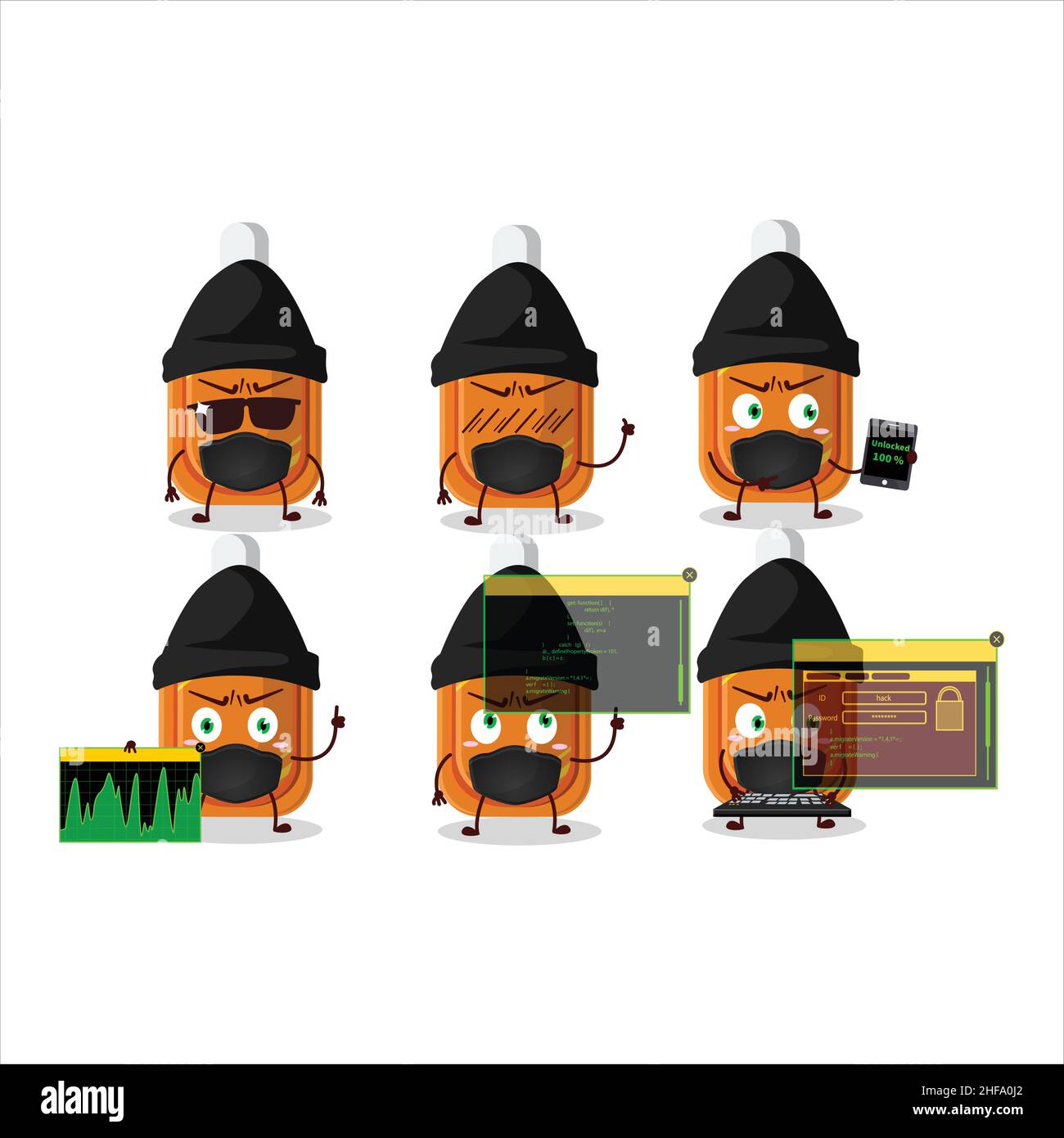 A Hacker orange correction pen character mascot with. Vector ...