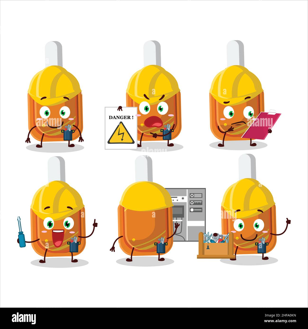 Professional Lineman orange correction pen cartoon character with tools ...