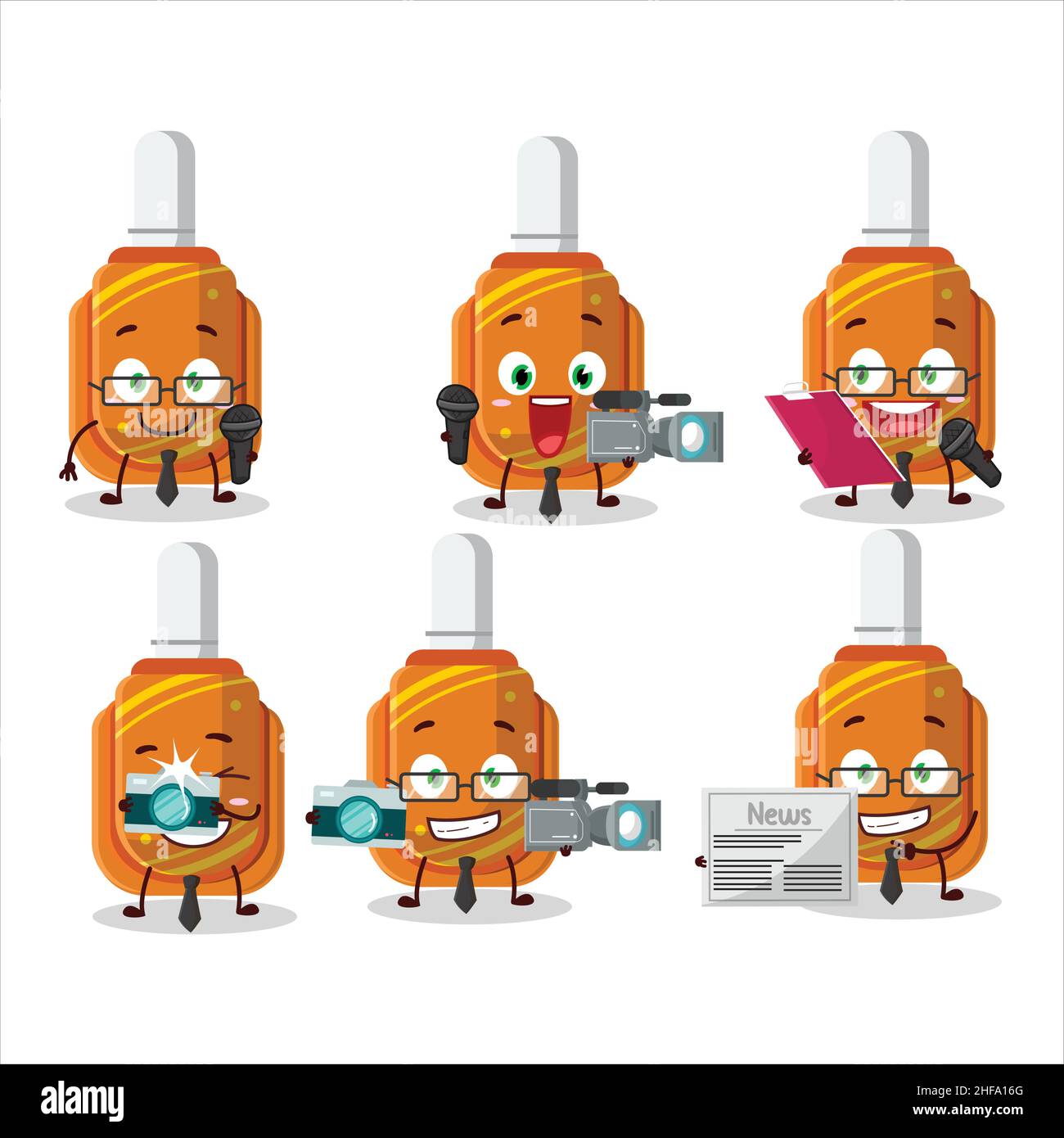 Character reporter orange correction pen cute mascot with microphone ...