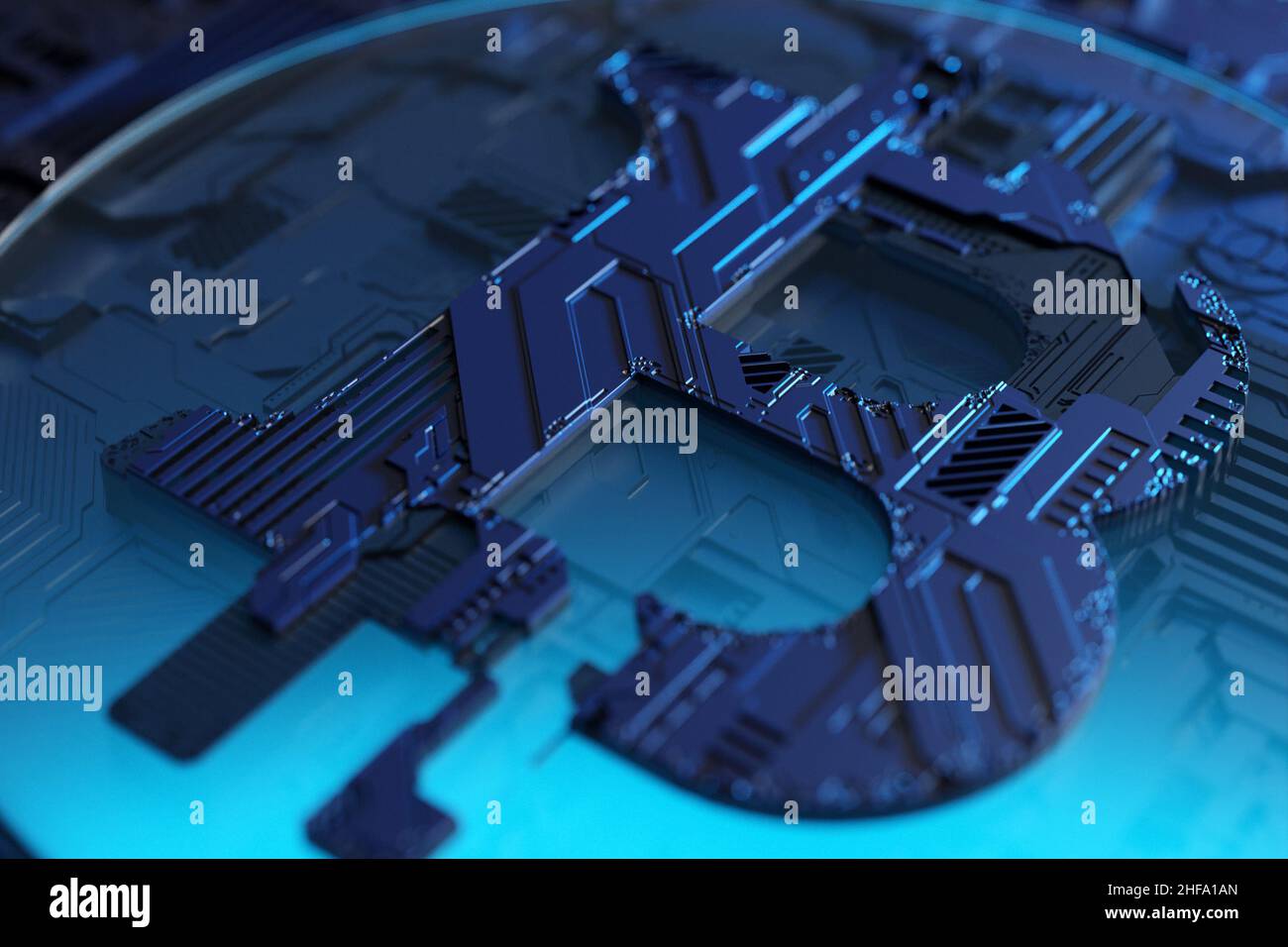 3d illustration of a realistic bitcoin model on the background of a ...
