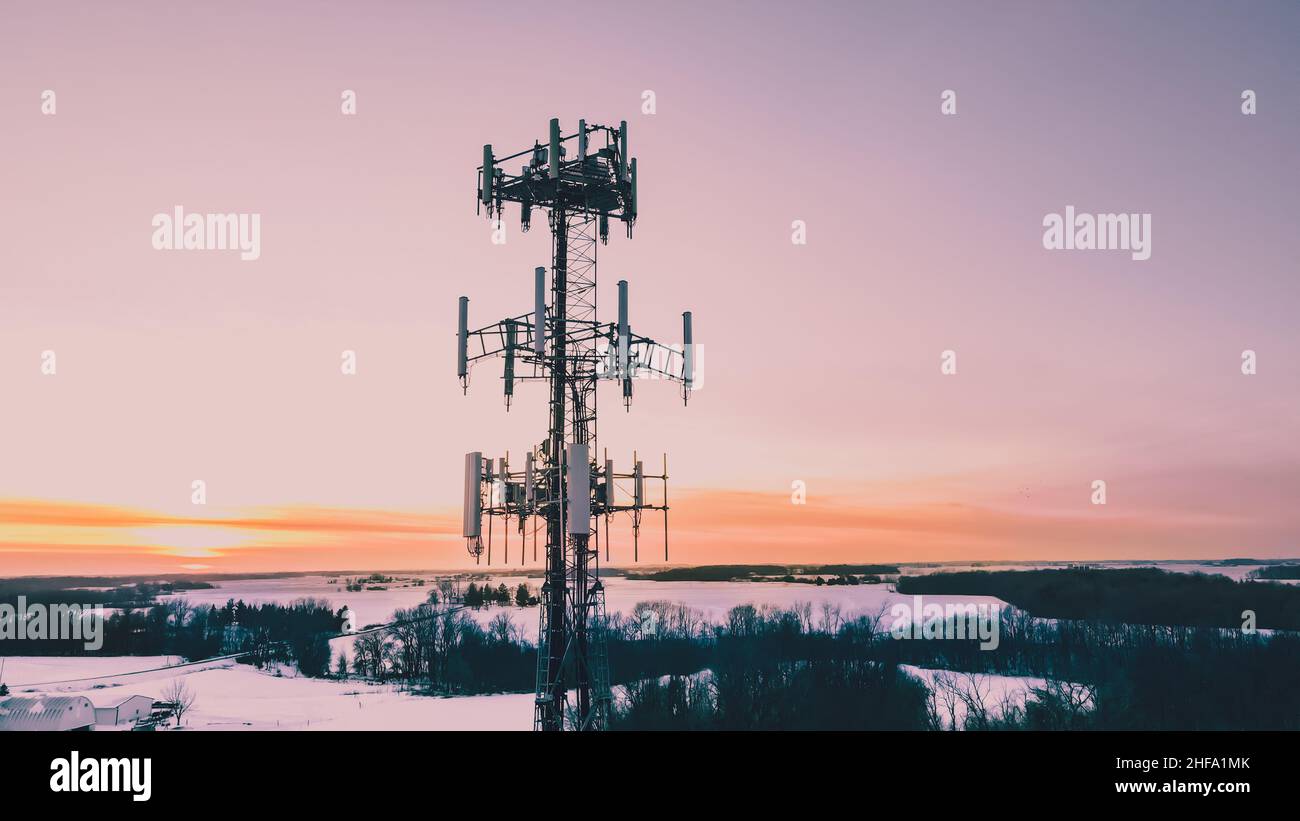 Electronics tower with winter sunset Stock Photo - Alamy