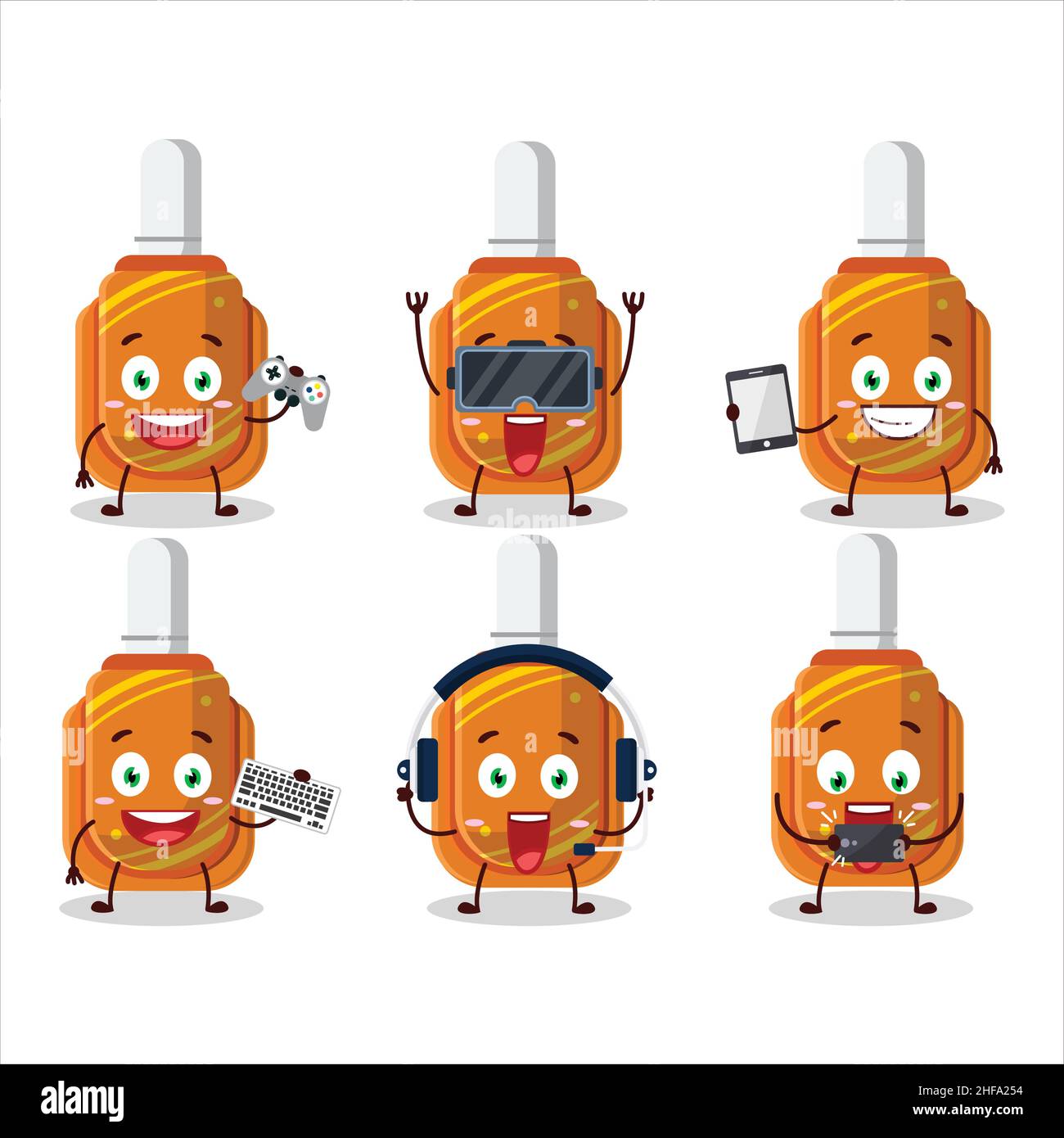 Orange correction pen cartoon character are playing games with various ...