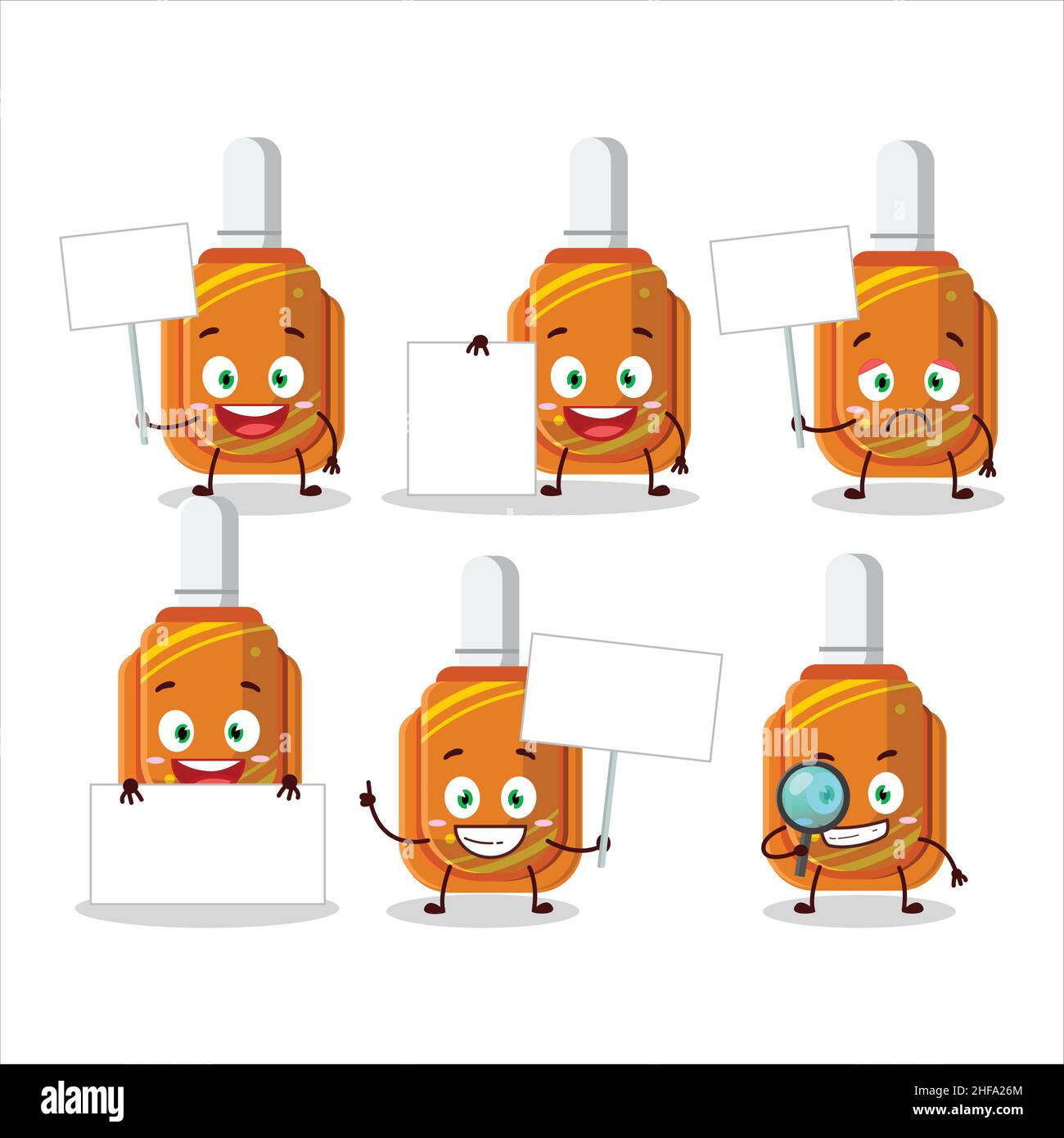 Orange correction pen cartoon character bring information board. Vector ...