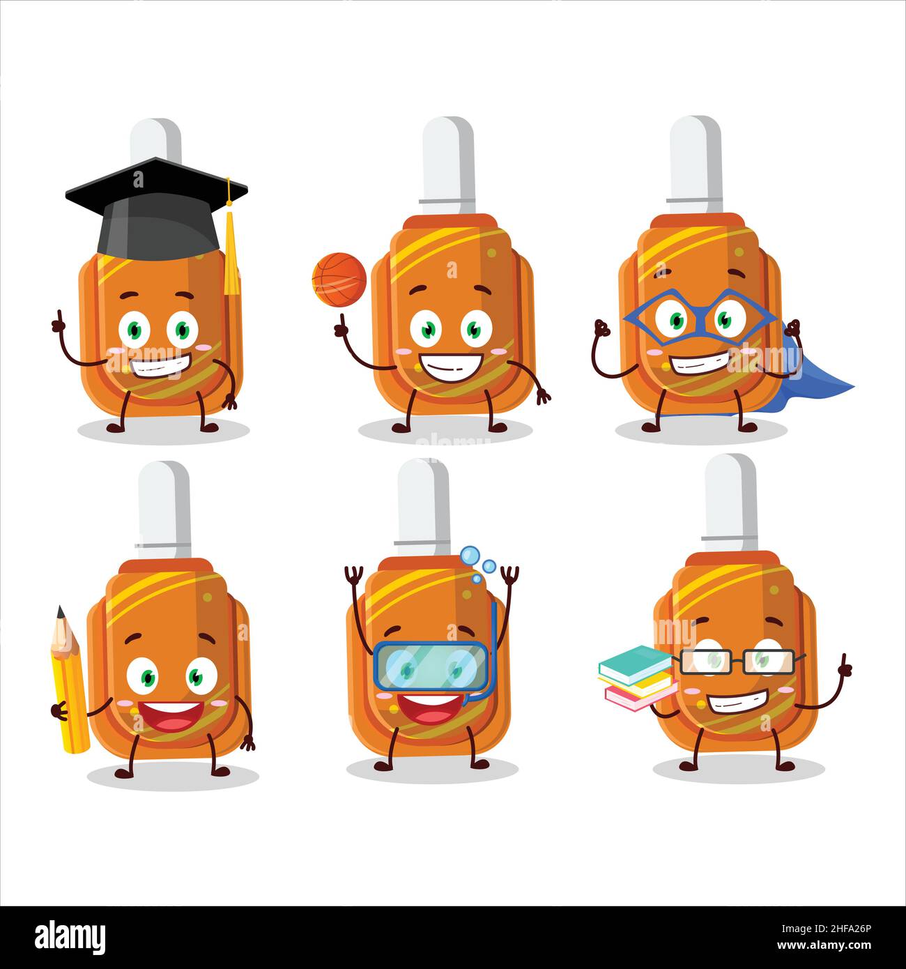 School student of orange correction pen cartoon character with various ...