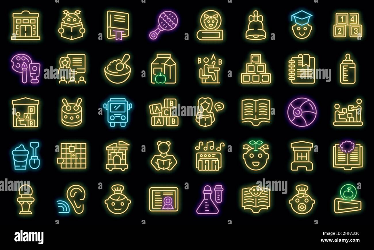 Early educations icons set outline vector. Baby learn. Children school ...
