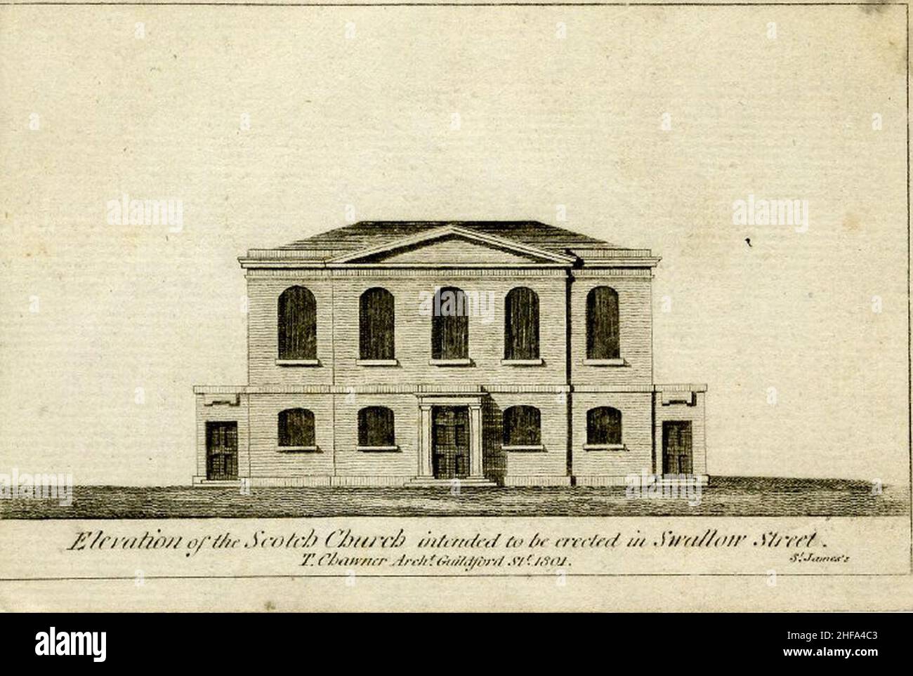Scotch Church - Swallow Street London - 1801 Plan - Elevation Stock ...