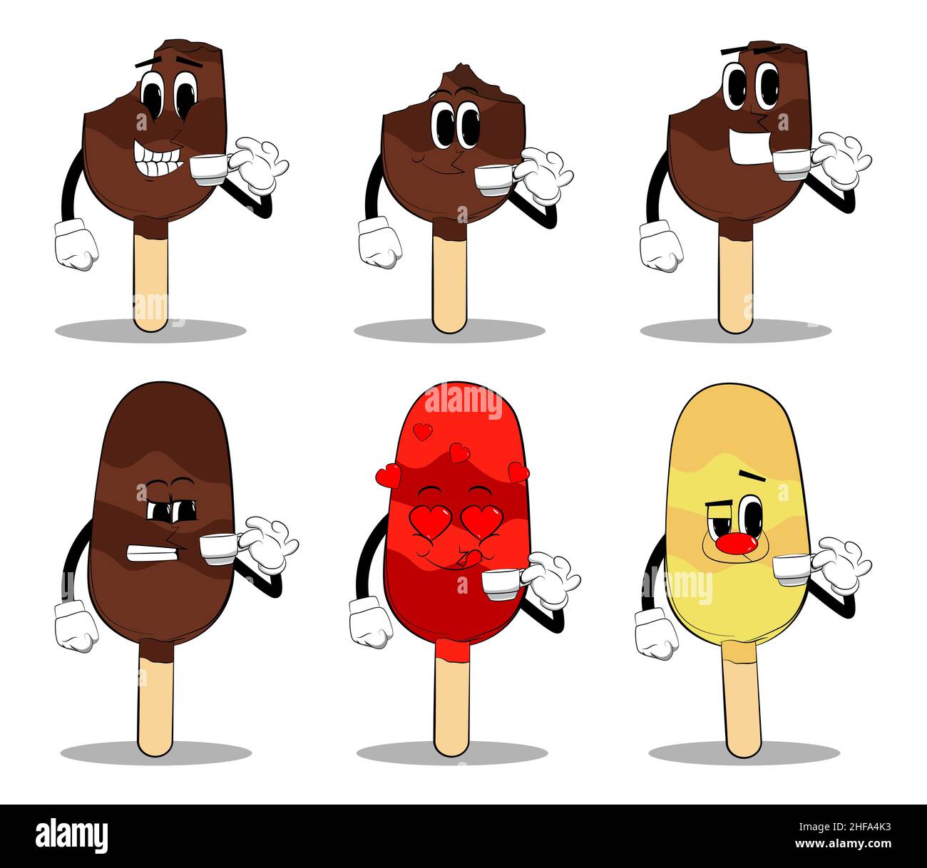 Ice Cream drinking coffee. Summer refreshment, sweet food as a cartoon ...