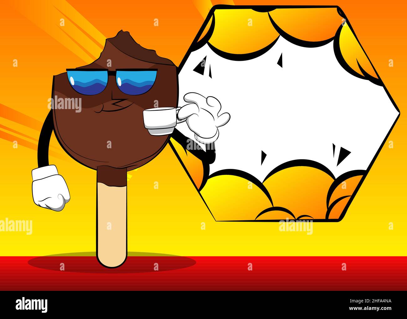 Ice Cream drinking coffee. Summer refreshment, sweet food as a cartoon ...