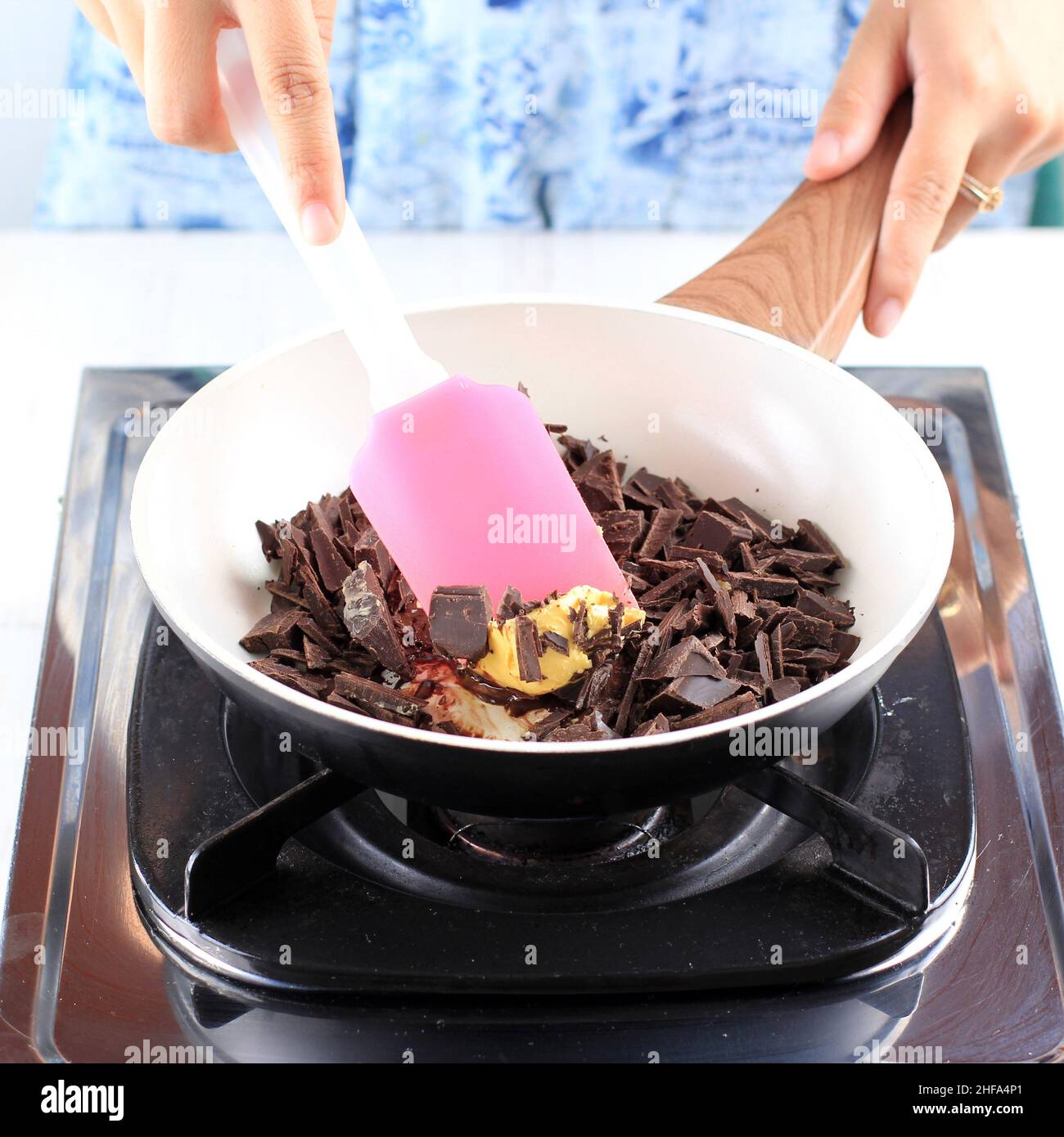 Mix Chocolate with Butter, Baking Process Melting Dark Cooking ...
