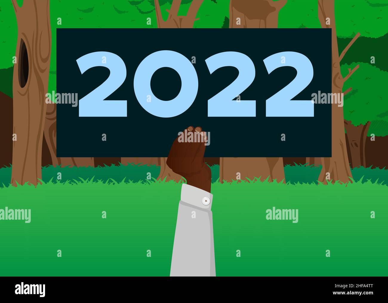 Hand holding up a banner with 2022. Showing billboard banner, sign ...