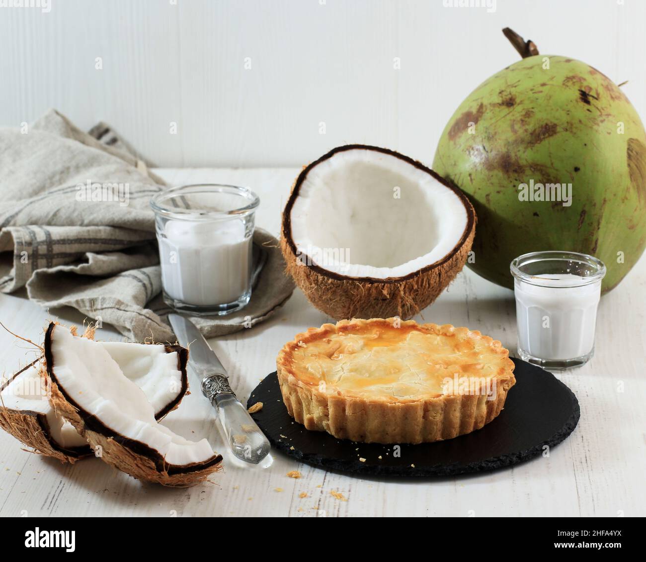 Coconut Pie, Sliced in Triangle. Made from Butter and Flour, and ...