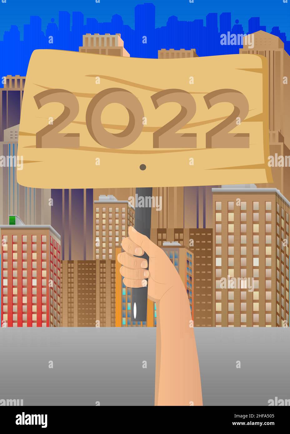 Hand holding up a banner with 2022. Showing billboard banner, sign ...