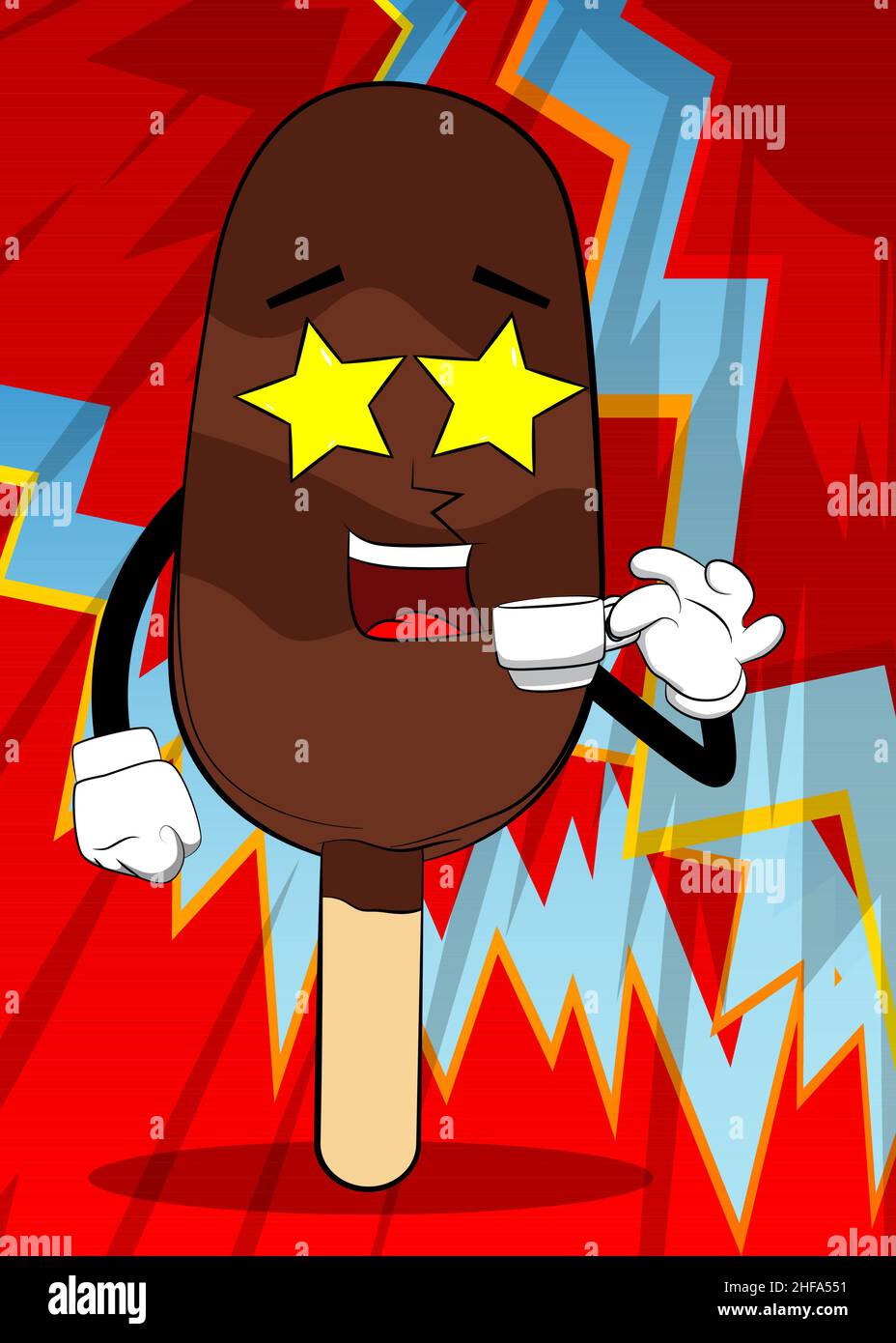 Ice Cream drinking coffee. Summer refreshment, sweet food as a cartoon ...